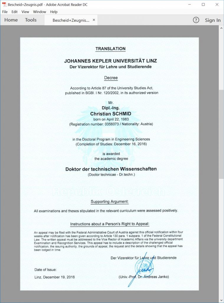 PhD Thesis Step 7: The Official Decree | Christian M. Schmid